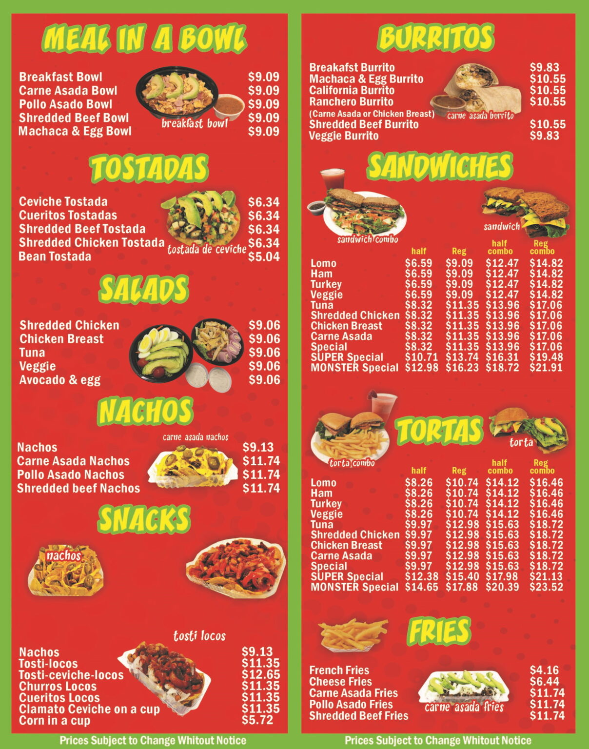 Our Food Menu | Teresitas Fruiteria
