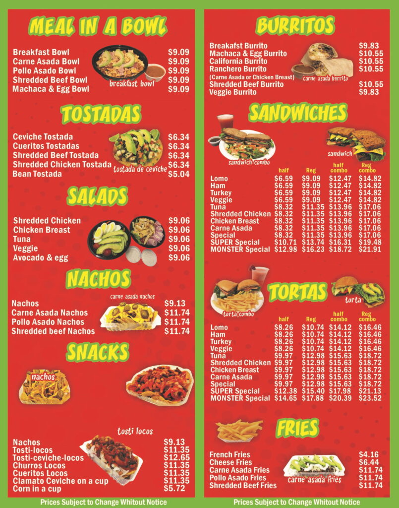 Our Food Menu | Teresitas Fruiteria